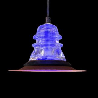 Insulator Light LED Pendant 7" Rusted Metal Hood (Blue Bulb) - RailroadWare