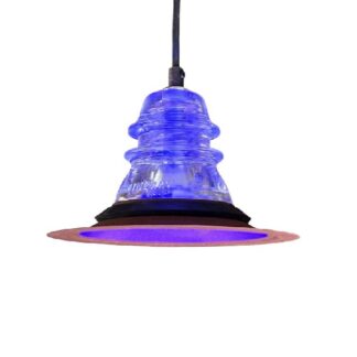 Insulator Light LED Pendant 7" Rusted Metal Hood (Blue Bulb) - RailroadWare